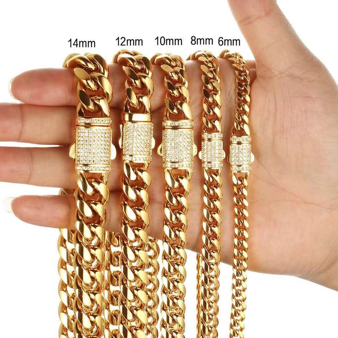 Gold Men s Miami Curb Cuban Link Necklace 6mm 8mm 10mm 12mm 14mm Gold Men s Miami Curb Cuban Link Necklace 6mm 8mm 10mm 12mm 14mm